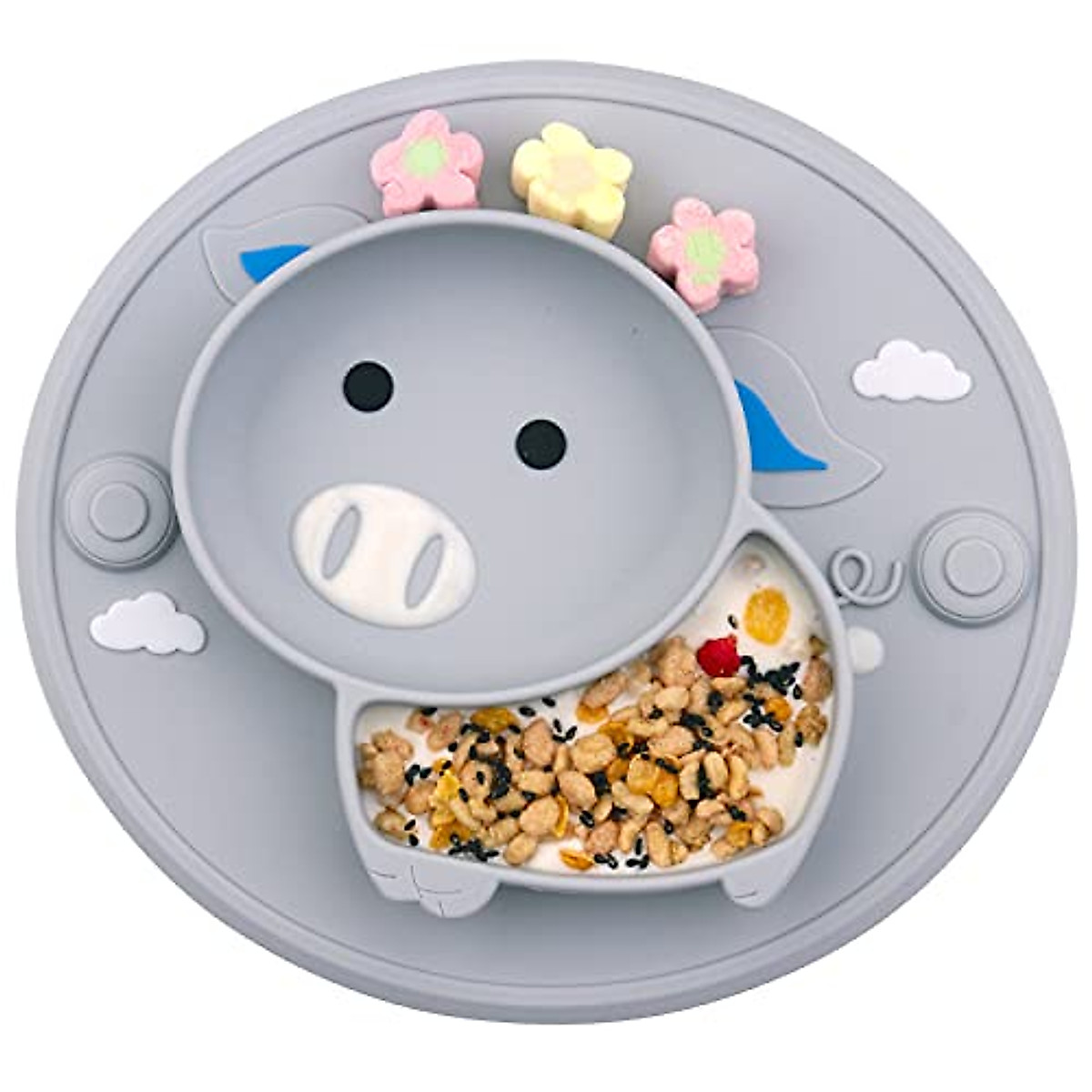 Baby Plate Silicone Placemat One-Piece, Suction Toddler Plates , Divided Dishes for Toddler Kids, Self Feeding, BPA Free, Microwave & Dishwasher Safe