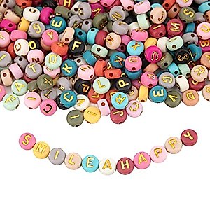 1200pcs Acrylic Letter Beads Alphabet Beads Round Mixed "A-Z" Alphabet Letter Bead Spacer Loose Bead with 1 Roll Crystal String Cord for Jewelry Making DIY Bracelets, Necklaces, Keychain（4mm x 7mm)
