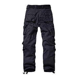 AKARMY Men's Ripstop Wild Cargo Pants, Relaxed Fit Hiking Pants, Army Camo Combat Casual Work Pants with 8 Pockets(No Belt) 3355 Black 32