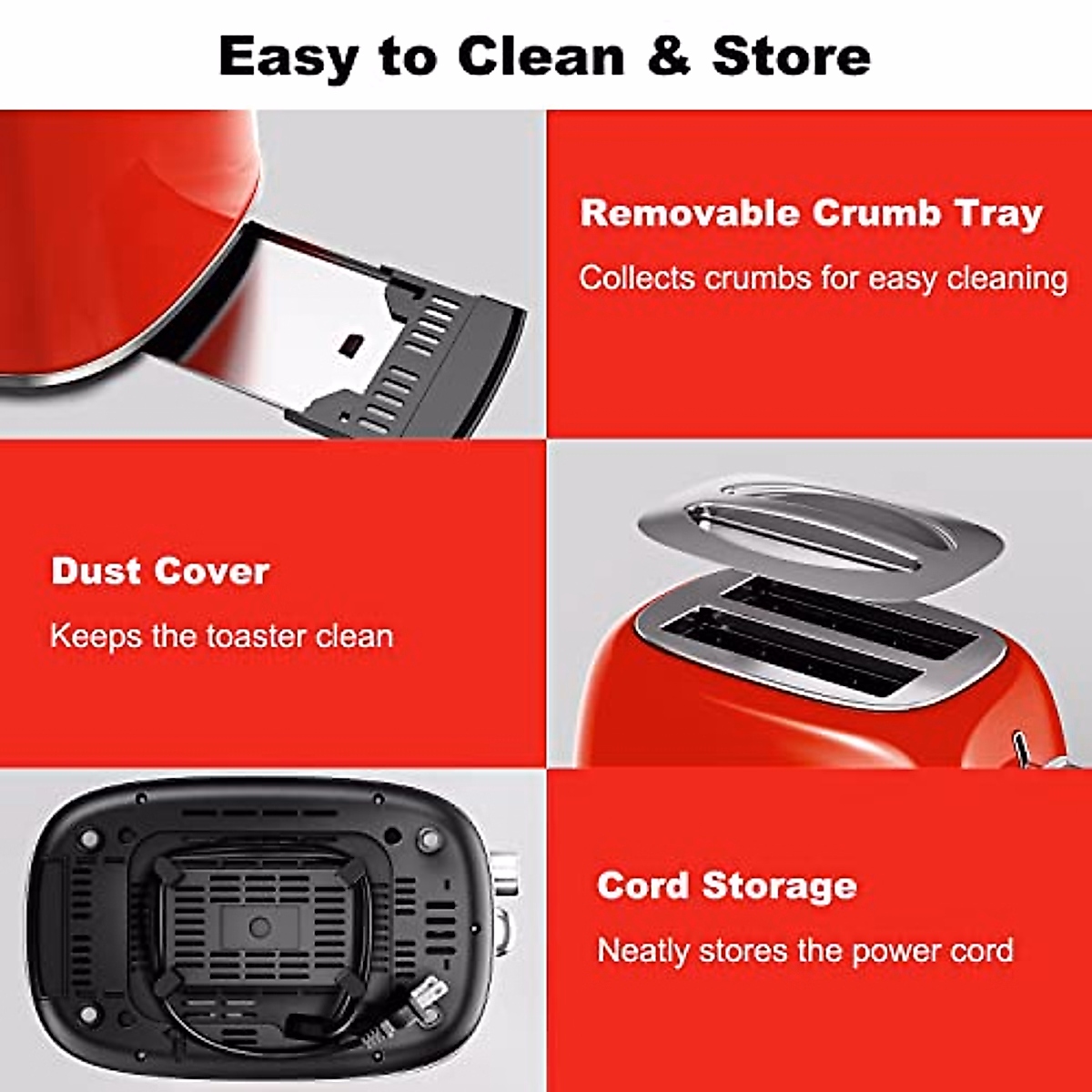 Galanz 2-Slice Toaster, 1.5" Extra Wide Slots for Bagels & Thick Bread, Defrost and 6 Browning Levels, Includes a Dust Lid & Removable Crumb Tray, Retro Red