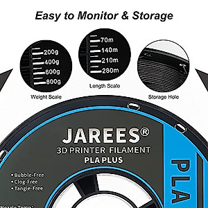 JAREES PLA Plus(PLA+) 3D Printer Filament,Higher Toughness PLA Pro Printing Filament 1.75mm 1kg Spool (2.2lbs), Dimensional Accuracy +/- 0.02 mm,Black