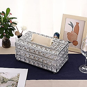 Sumnacon Crystal Rectangular Tissue Box Cover - Decorative Glass Tissue Holder, Sparkling Napkin Facial Tissue Holder for Bathroom Dresser Night Stand Desk Table Office Home Decor, Silver