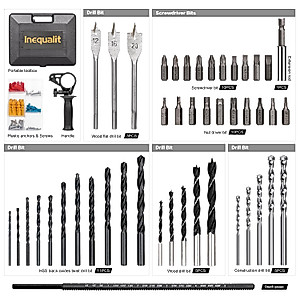 Inequalit 4.5Amp 0-3000 RPM Corded Hammer Drill, 1/2 Inch Chuck Impact Drill with 105-Piece Accessory Set, Adjustable Speed Control, 360° Swivel Handle, Depth Gauge and Portable Carrying Case