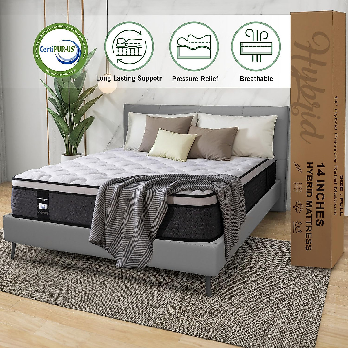DatMou Full Size Mattress, 12 Inch Full Mattress in a Box, Hybrid Memory Foam Mattress with Individually Pocketed Springs, Motion Isolation, CertiPUR-US Certified, Fiberglass Free