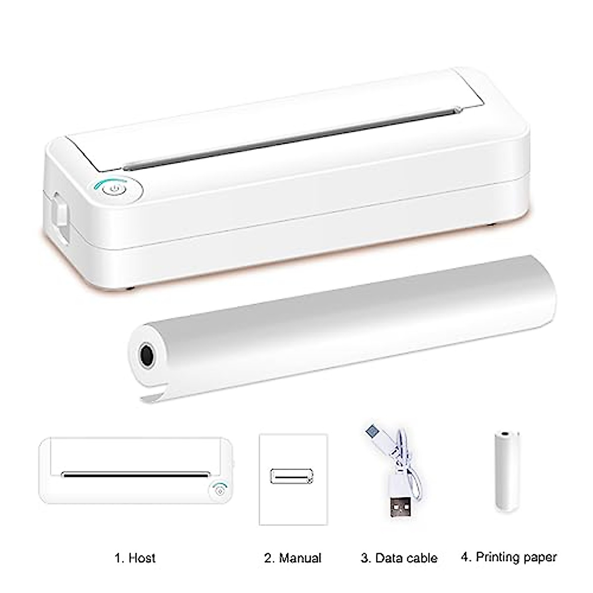 Dioche Thermal Printer, 200dpi Portable Printer No Ink Printer with Bluetooth USB Connection for Clear and Convenient Printing (White)