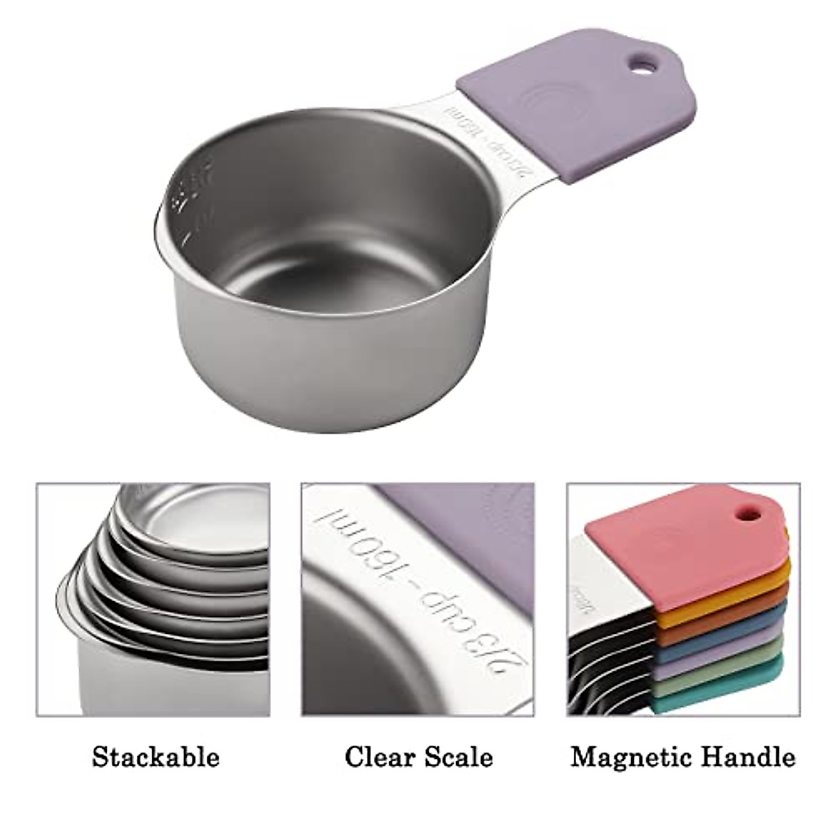 Magnetic Measuring Cups Set of 7 Stainless Steel Heavy Duty Measuring Cups for Dry & Liquid Ingredients (color)