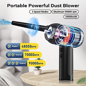 Compressed air Duster - Keyboard Cleaner 90000RPM no Canned Electric Air Blower for Office Rechargeable Cordless Home Cleaner for Computer no Canned (N-02)