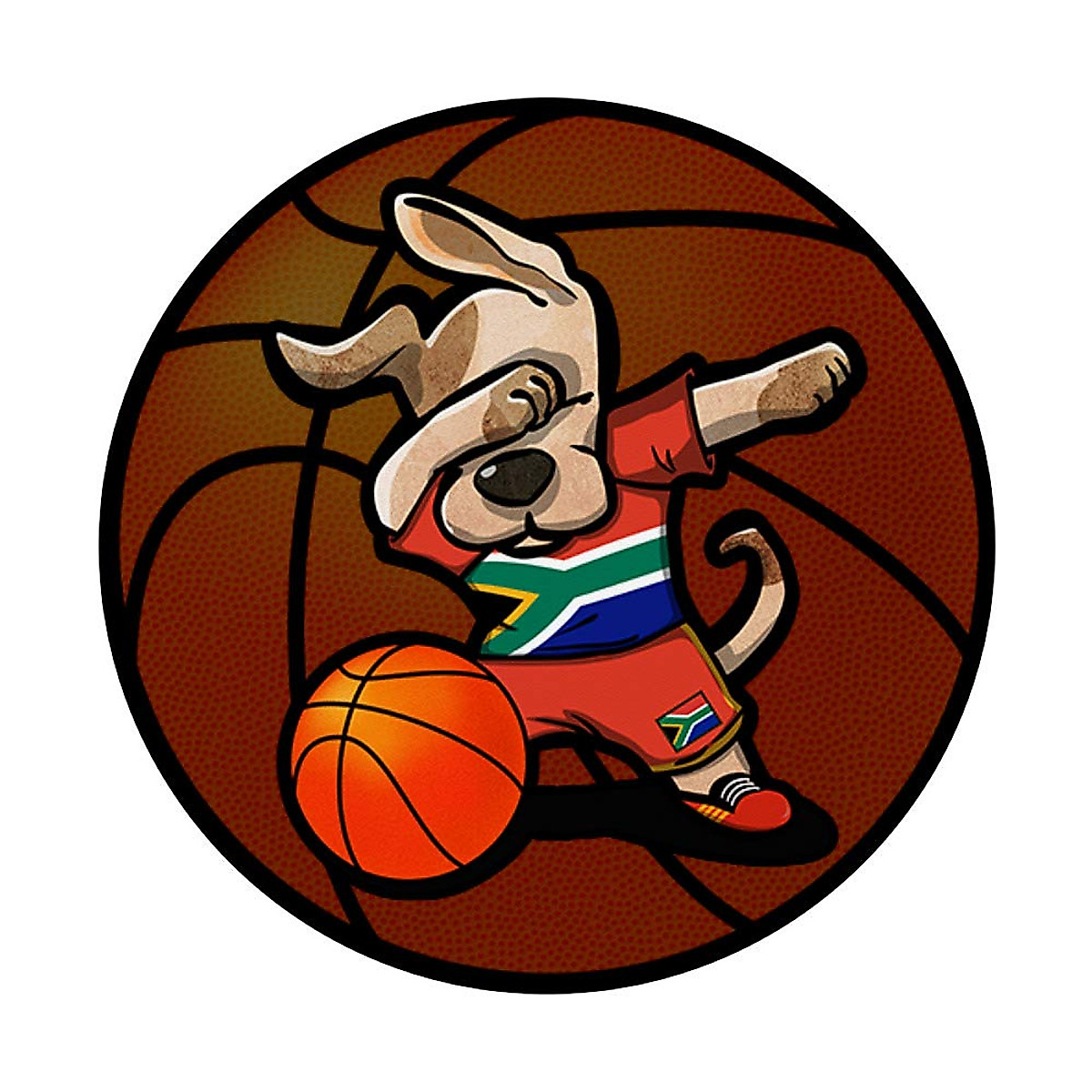Dabbing Dog South Africa Basketball - South African Flag PopSockets Grip and Stand for Phones and Tablets