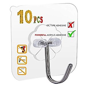 33lbs Adhesive Sticky Hooks for Hanging on Wall or Ceiling, Heavy Duty, Traceless, No Damage(10pcs)
