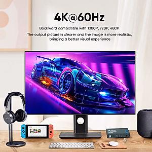 Steetek 2 Port DP USB 3.0 KVM Switch 4K@60Hz, KVM Switch Displayport 2 in 1 Out, KVM Switch for 2 Computer Share 1 Monitor and USB 3.0 Hub, Button Switch, with 2 DP and 2 USB 3.0 Cable