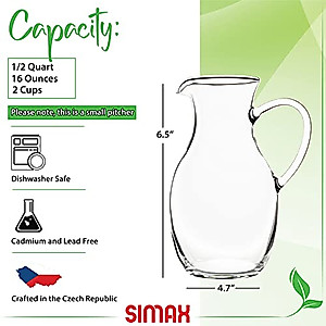 Simax SMALL Glass Pitcher With Spout: Borosilicate Glass Pitchers With Handle - Glass Drink Pitcher - Margarita Pitcher - Sangria Pitchers - Pitchers Beverage Pitchers - 1 Quart Pitcher Clear