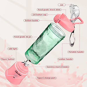 Portable Blender,22 Oz Mini Blender for Shakes and Smoothies,Personal Blender with Rechargeable USB,Fruit,Smoothie,Baby Food Mixing Machine Blender With 6 Blades,for Home,Kitchen,Travel,Sports