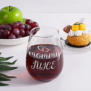 Gtmileo Mother's Day Gift - Funny Mommy Juice Wine Glass 15Oz, Mom Stemless Wine Glass Gift for Mama, Mommy, New Mom, Wife, Unique Gift Idea for Mother's Day Mom's Birthday Christmas from Kids Husband