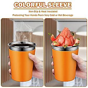 Rommeka Kids Tumblers with Lids and Straws, 5 Pack Upgrade 12oz Stainless Steel Unbreakable Toddler Cups Spill Proof with Colorful Sleeve, Reusable Drinking Cup for Adults and Children