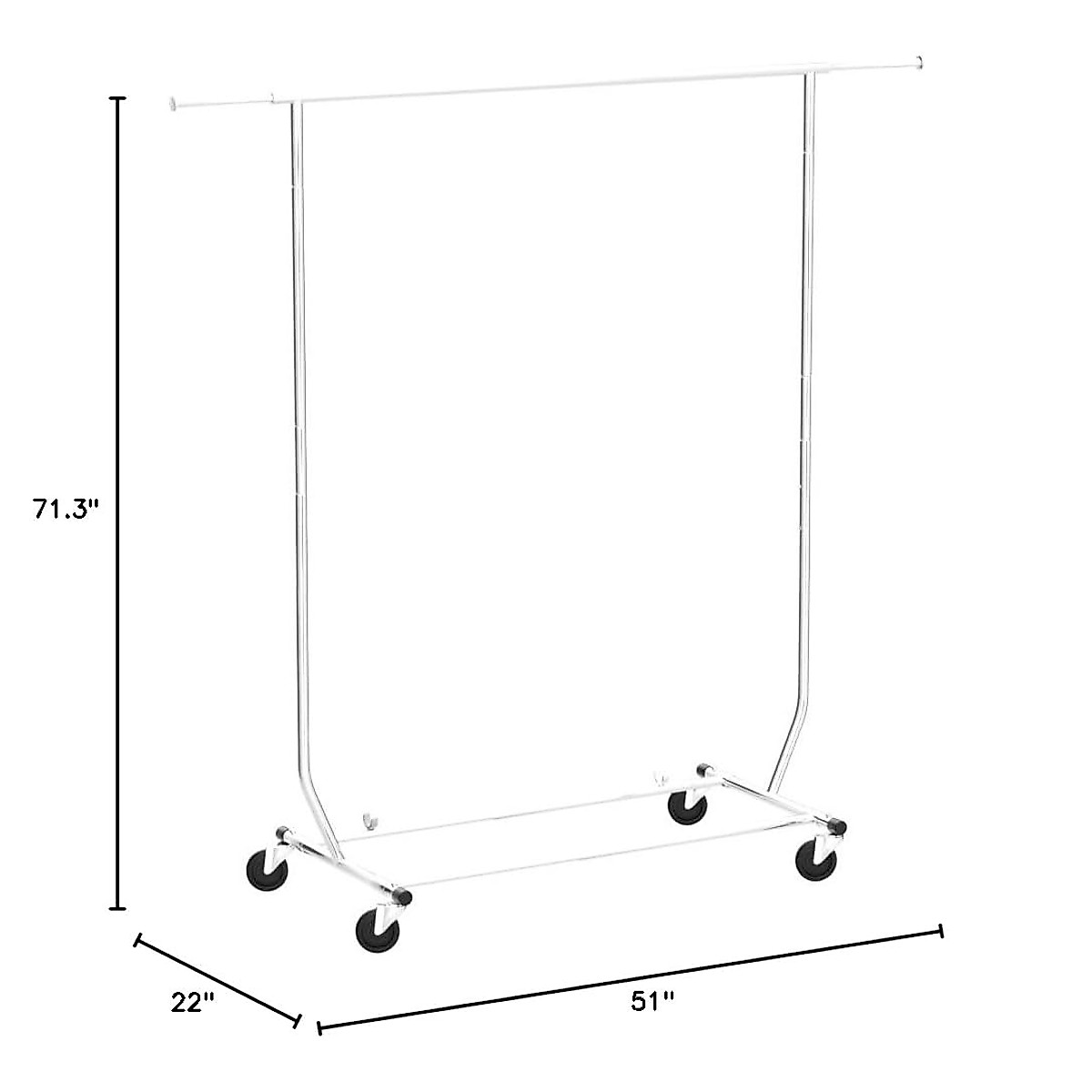 Whitmor Adjustable Rolling Garment Rack Collapsible Chrome