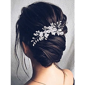 Catery Flower Bride Wedding Hair Vine Silver Crystal Headpiece Leaf Bridal Hair Piece Hair Accessories for Women and Girls (A-Sliver)