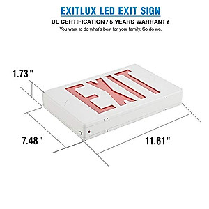 EXITLUX 2 PACK UL Listed -Red Led Exit Sign with Emergency Lights&Battery Backup Operated Powered Exit Lights Exit -Double Face-120-277VAC Fire Exit Signs Lighting for Room,Street,Window.Stairs.