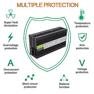 84V 5A Li-ion Battery Smart Charger for 20S 72V Li-ion Battery Black Aluminum Case with Cooling Fan (GX16 1+ 3- Plug)