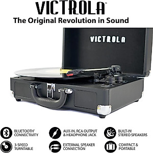 Victrola Journey+ Bluetooth Suitcase Record Player, Dark Brown (VSC-400SB-DBR-SDF)