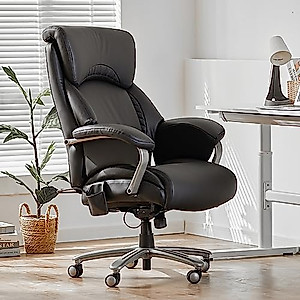COLAMY Big and Tall Office 500lbs-Heavy Duty Ergonomic Computer Extra Wide Seat, High Back Executive Large Desk Chair with Thick Bonded Leather and Tilt Rock, Adjustable Lumbar Support-Black