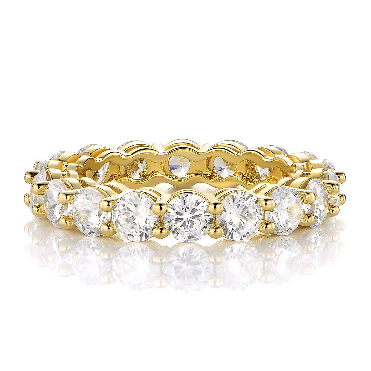 Gemsme 18K Yellow Gold Plated Tennis Necklace/Bracelet/Earrings/Band Ring Sets Pack of 4 (8)