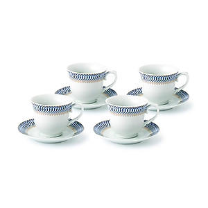 Lorren Home Trends Sapphire-4 Cups and Saucers, One Size, Blue
