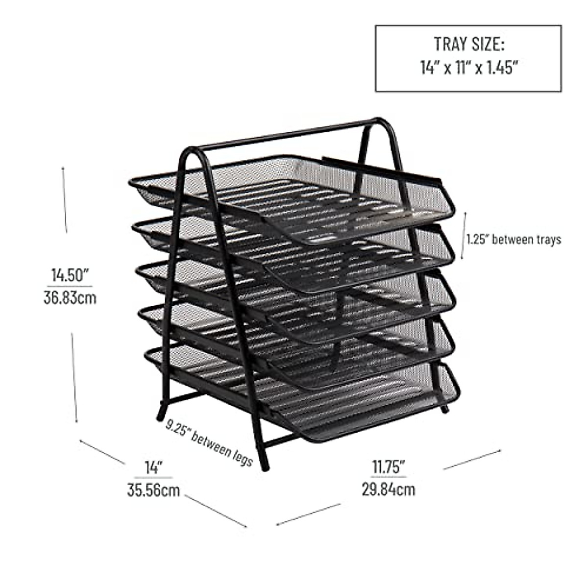 Mind Reader Desk Organizer with 5 Sliding Trays for Letters, Documents, Mail, Files, Paper, Black