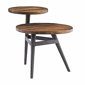 Powell Natural Wood & Gun Metal Grey Stand Bruno, Two Tiered Plant Side Table, Brown and Black