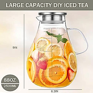 Glass Pitcher with Lid,88 Ounces -2500ml Glass Water Pitcher with Precise Scale Line, Hot/Cold Water Jug, Juice and Iced Tea Beverage Carafe with Lid