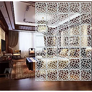 BMIDRUT White Hanging Room Divider,12 Pieces Wood-Plastic DIY Panel Screens Partition Wall Dividers Room Decoration with All Accessories 11.4x11.4 Inch