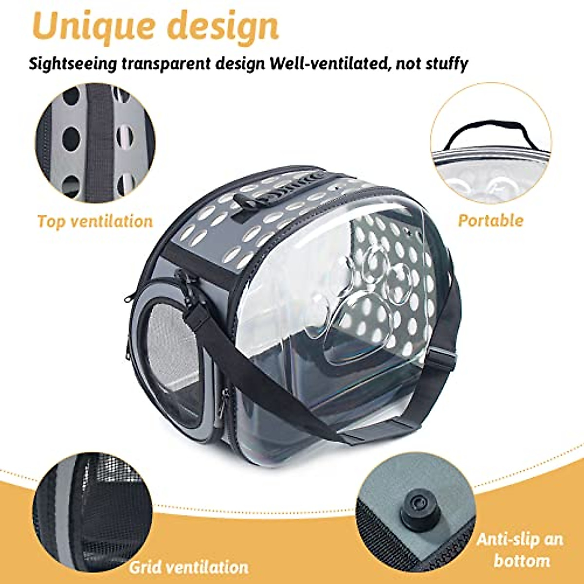 Tfwadmx Bunny Guinea Pig Carrier Bag with Mat, Portable Transparent Pet Travel Purse for Squirrel Ferret Hedgehog Chinchilla Hamster Rat Bird Reptile, Detachable Breathable Rabbit Supplies (Grey)