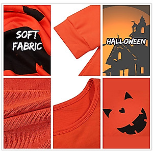 Women's Halloween Pumpkin Face Long Sleeve Sweatshirts Lightweight Casual Pullover Tops (XXL, Orange)
