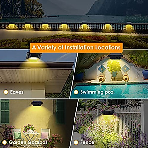UniqueFire 40LED Outdoor Solar Lights Solar-Powered LED Garden Wall Lamp Plastic Solar Light Waterproof for Walkways Stairways (8PCS Black_Warm White)