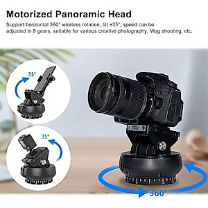 Motorized Pan Tilt Head, 100m Control, 360 Degree Rotation, Tilt ±35 Degree, 9 Gears Adjustable Speed, Panoramic Tripod Head for Smartphones, Camera