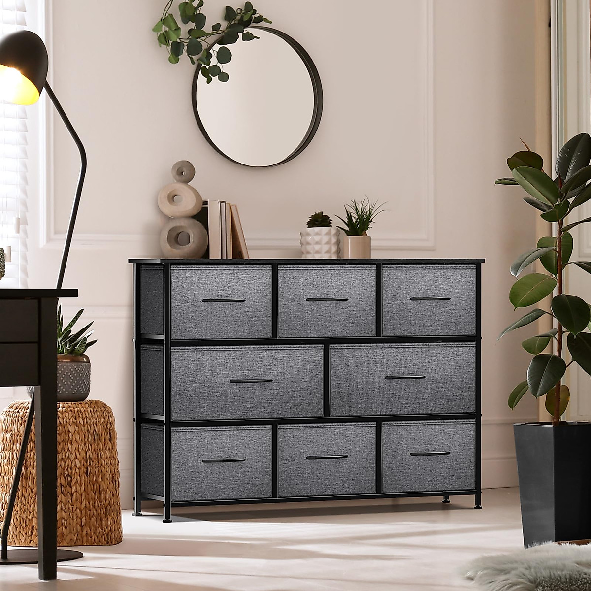 Sorbus Dresser with 8 Drawers - Chest Organizer Unit with Steel Frame Wood Top & Handle Easy Pull Fabric Bins for Clothes - Wide Storage Furniture for Bedroom, Hallway, Living Room, Nursery & Closet
