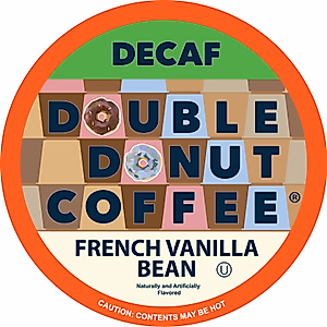 Double Donut Decaf French Vanilla Coffee Pods, Medium Roast Single Serve French Vanilla Bean Decaf Flavored Coffee Pods For Keurig K Cup Brewers, 24 Count
