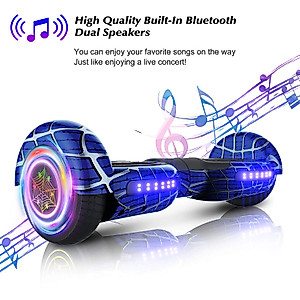 EMAXUSA, Spider-Pattern Hoverboard for Kids Ages 6-12, with Bluetooth Speaker and LED Lights 6.5" Hover Board, UL2272 Safety Certified (Blue)