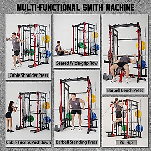 MAJOR LUTIE Smith Machine, SML07 1600lbs Power Cage with Smith Bar and Two LAT Pull-Down Systems and Cable Crossover Machine, 6 Cable Attachment(2023 Version), D32