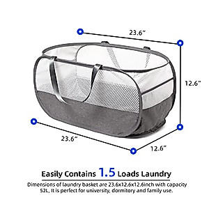 COMLIFE Strong Mesh Horizontal Pop Up Laundry Hamper, Extra Large Opening Laundry Basket, Easy to Put Clothes in. Use Waterproof and Dustproof Cloth at The Bottom