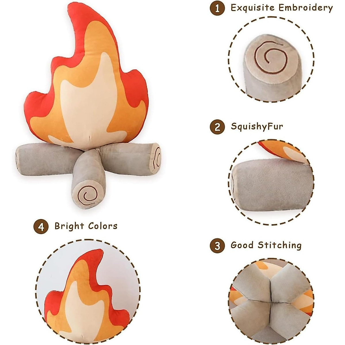 Hgplvxj Simulation Campfire Plush Pillow, Flame Stuffed Plush Toy Room Decoration Birthday Xmas Gift for Kids (11.8Inch)