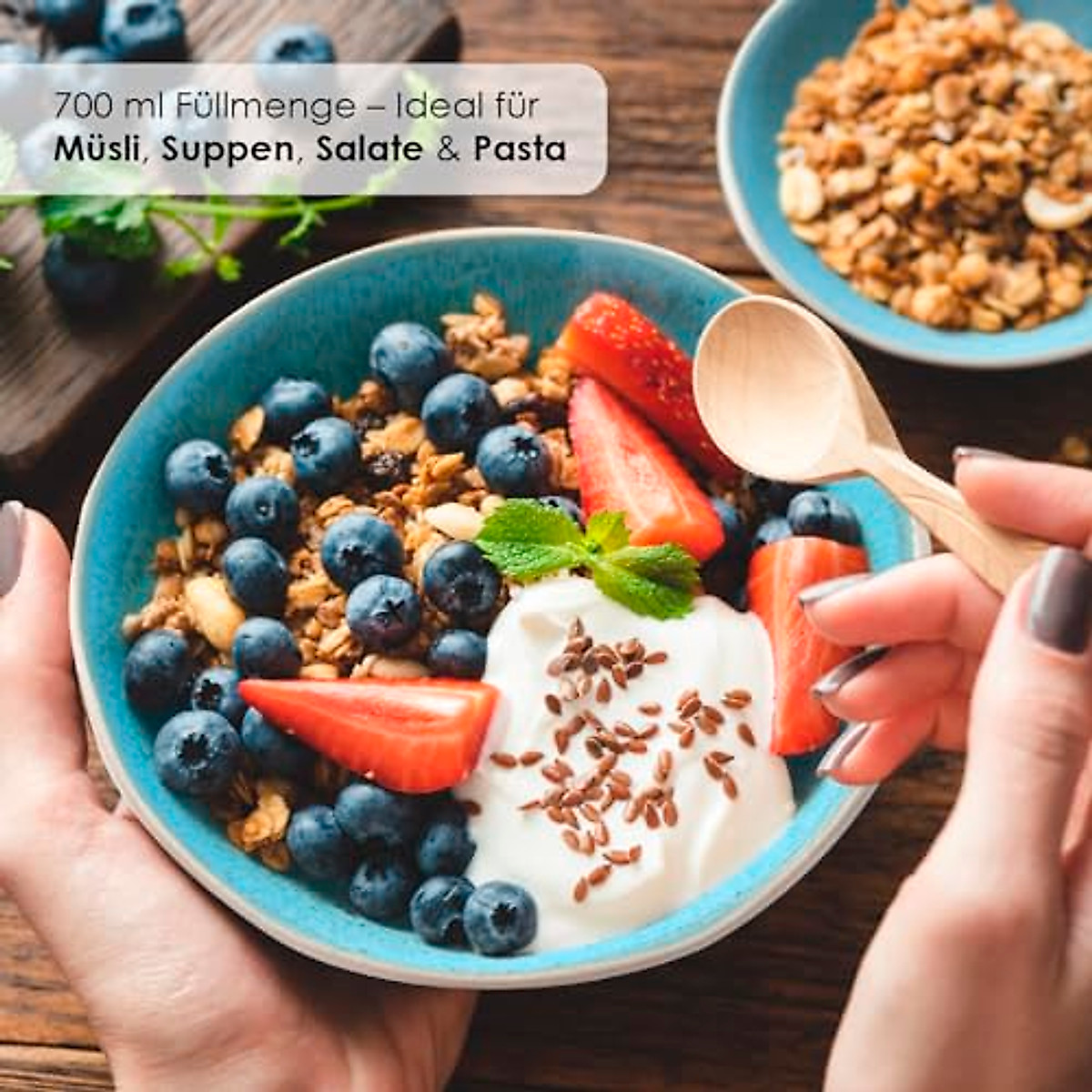 MIAMIO - 6 x 24 Ounce Cereal/Soup Bowl Set Lumera Collection/Premium Ceramic Tableware Set - Handmade (Blue Bowls)