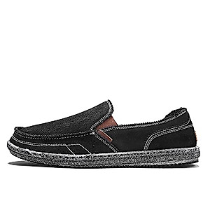 JAMONWU Men's Slip on Shoes Cloth Shoes Deck Shoes Canvas Leisure Vintage Casual Loafer Boat Shoes (11.5 US,Z_Black)