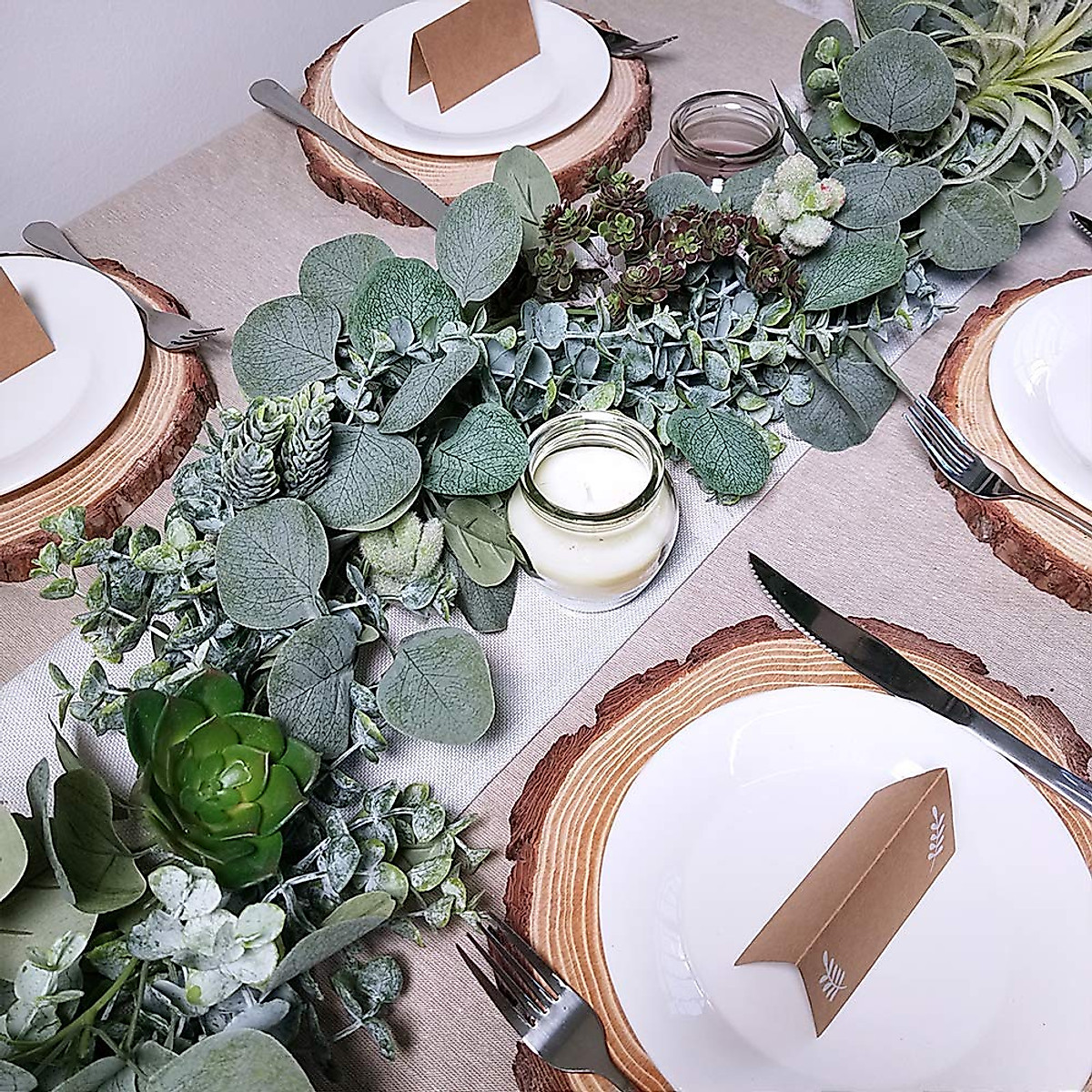 Winlyn 5.9' Long Faux Leaves Greenery Artificial Silver Dollar Eucalyptus Garland in Grey Green Wedding Arch Swag Backdrop Garland Doorways Table Runner Garland Indoor Outdoor