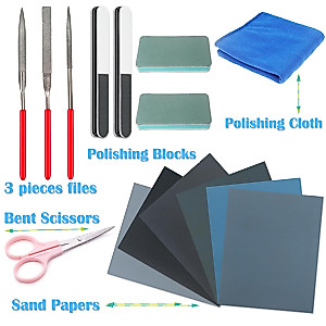15 Pieces Resin Casting Tools Set - Include Sand Papers, Polishing Blocks, Polishing Cloth, Round File, Semicircular File, Flat File and Scissors for Polishing Epoxy Resin Jewelry Making Supplies