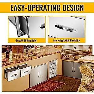 Outdoor Kitchen Stainless Steel Triple Access BBQ Drawers with Chrome Handle,30Wx20Dx10H