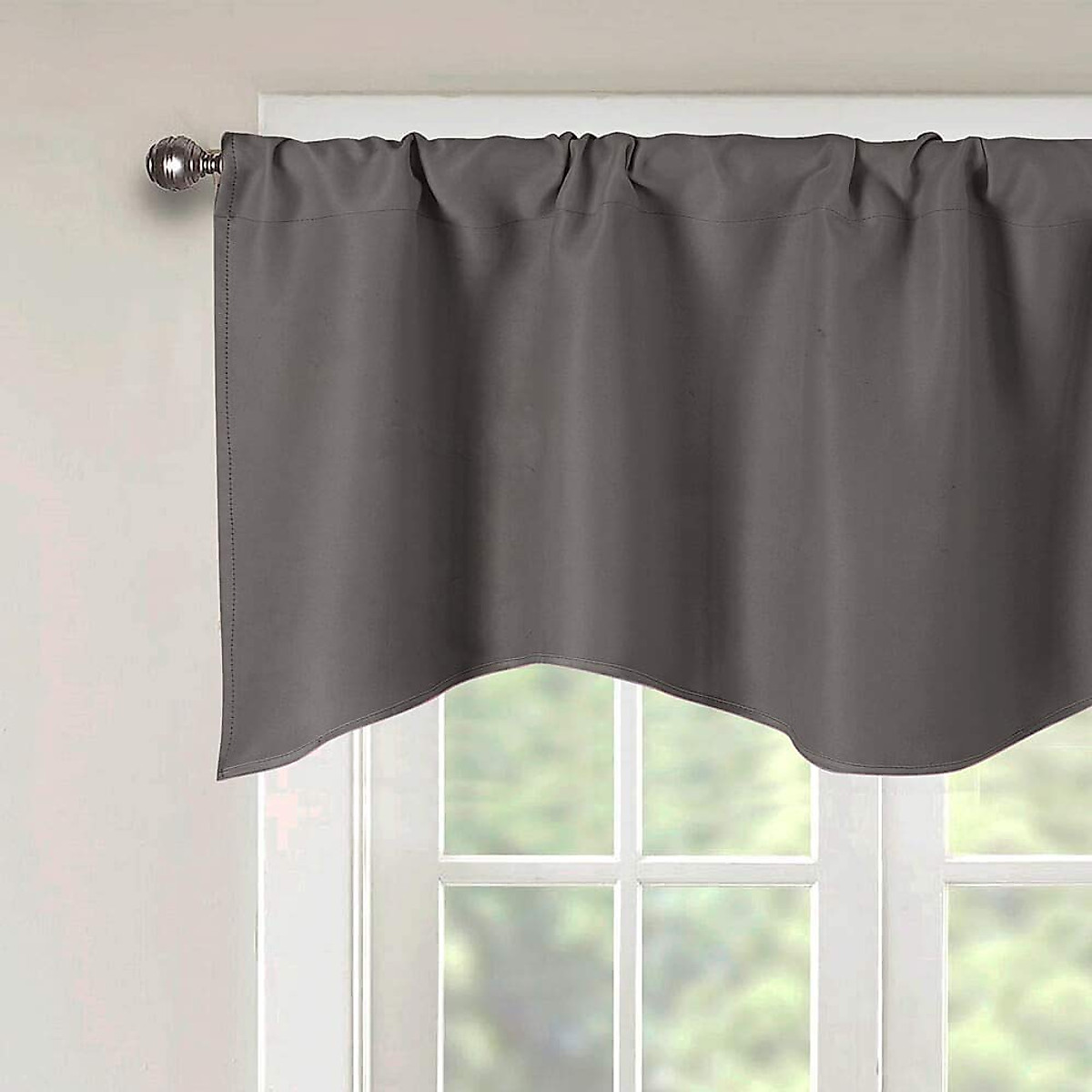 Blackout Room Darkening Valances for Windows Dark Gray Window Treatments Rod Pocket Valance Curtains Thermal Insulated Kitchen Cafe Drapes and Curtains for Bedroom Nursery Living Room, 52 x 18 Inch