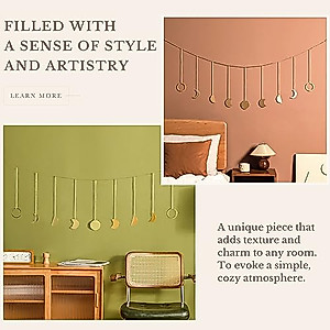 Mkono Moon Phase Wall Hanging Boho Aesthetic Room Decor Metal Moons Garland Hanging Art Bohemian Home Decoration for Girls Room Nursery Bedroom Livingroom Dorm, Ideal Gift, Gold, 50"