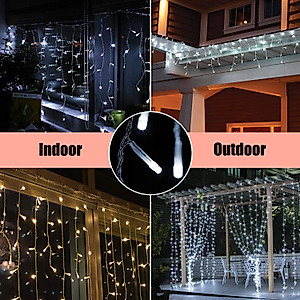 gresonic LED Icicle Lights 32.8Ft 400 LEDs with 80 Drops Waterproof Outside Christmas Lights Fairy String Lights Bedroom Patio Yard Garden Wedding Party Holiday Wall(Cool White)