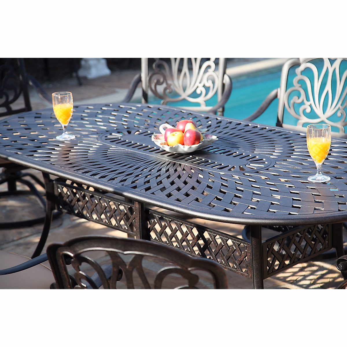 GrandPatioFurniture.com CBM Patio Elisabeth Collection Cast Aluminum 9 Piece Dining Set with 8 Swivel Rockers SH211-8S CBM1290