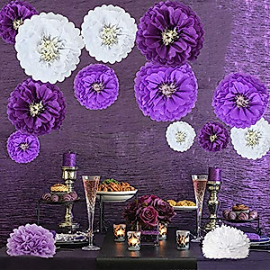 BEISHIDA Lavender Purple White Hanging Tissue Paper Flowers Paper Chrysanth Flowers DIY Crafting for Halloween Wedding Birthday Baby Shower Backdrop Nursery Wall Party Decoration（12 Packs）